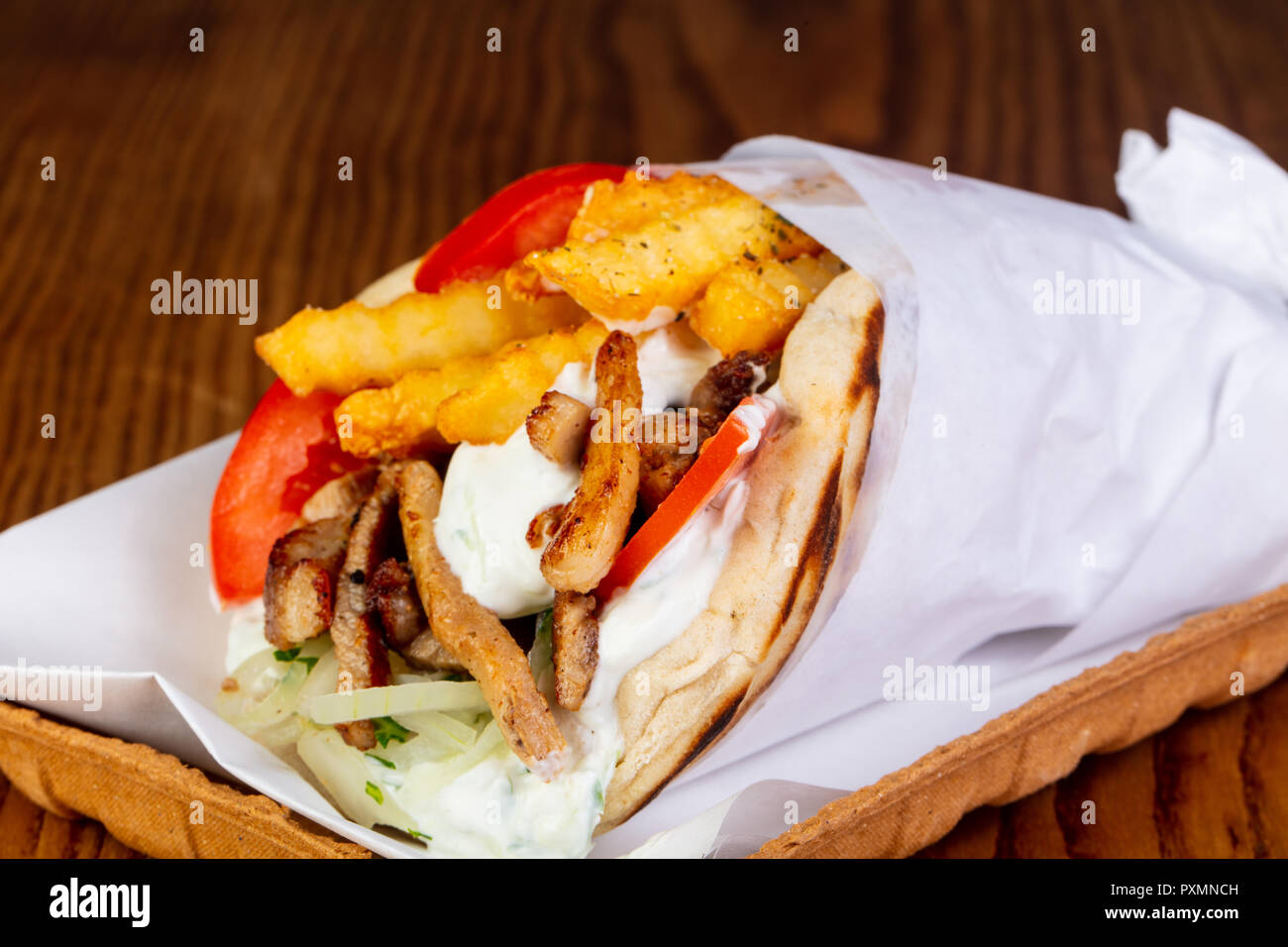 Gyros with meat in the pita Stock Photo - Alamy