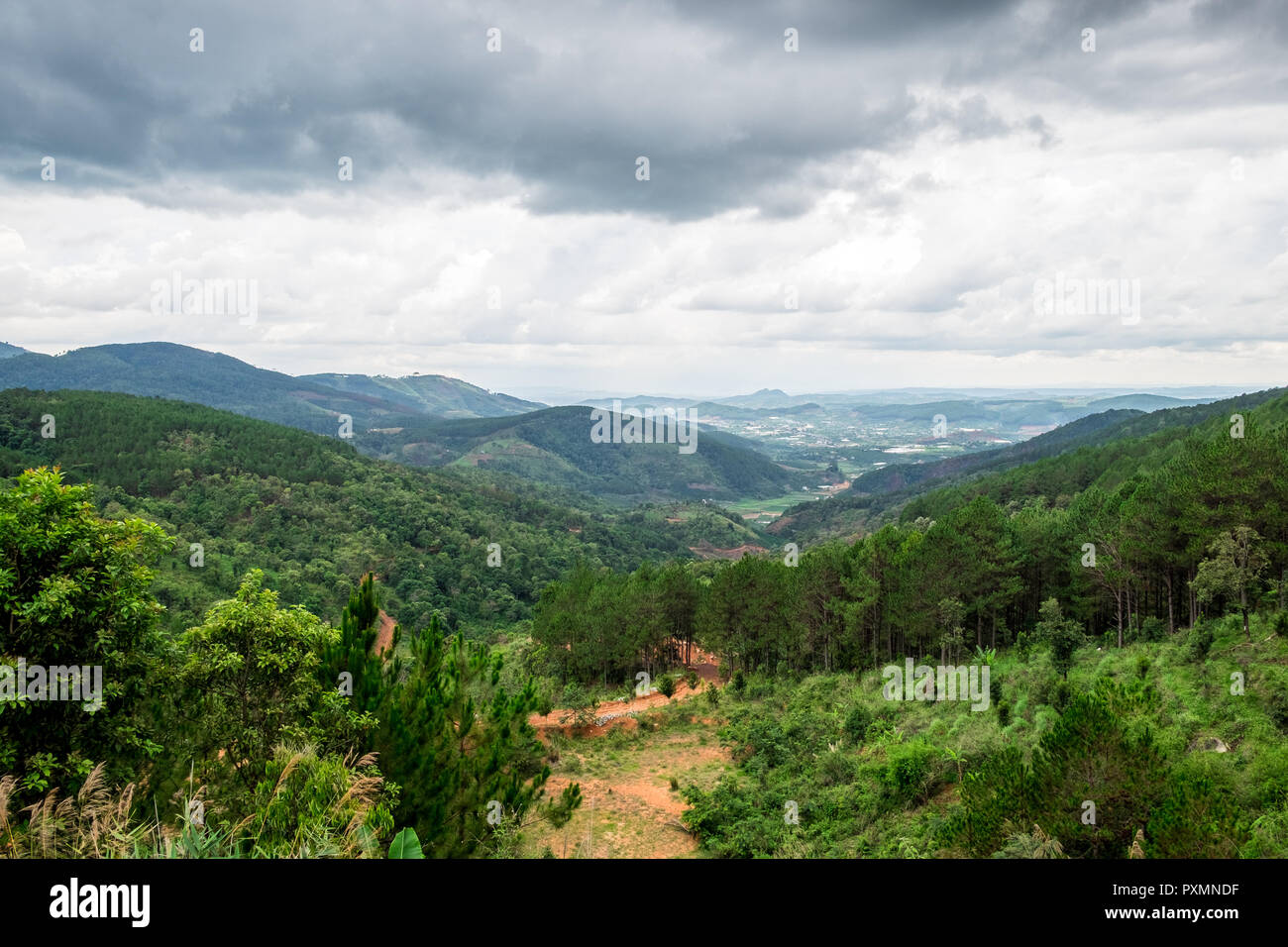 Panoramic view of mountains and valleys in Dalat, Vietnam. Da lat is ...
