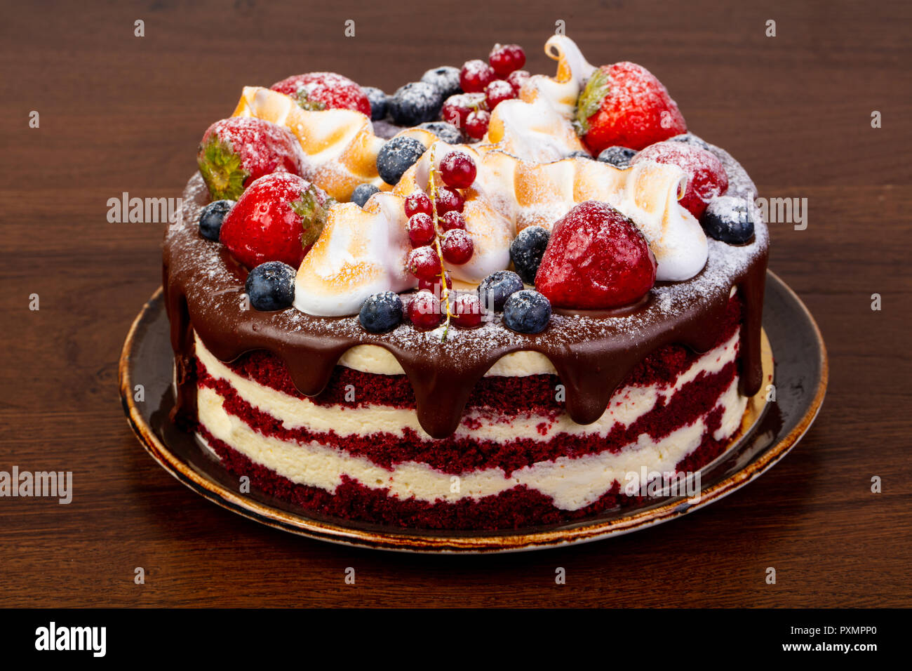 Cake with berries and cream Stock Photo - Alamy