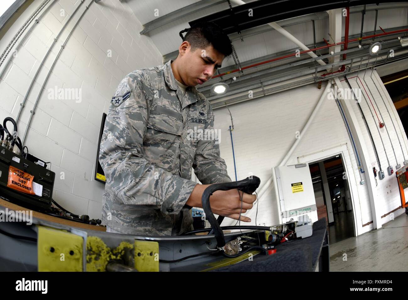 A munitions systems specialist from the 48th Munitions Squadron tests ...
