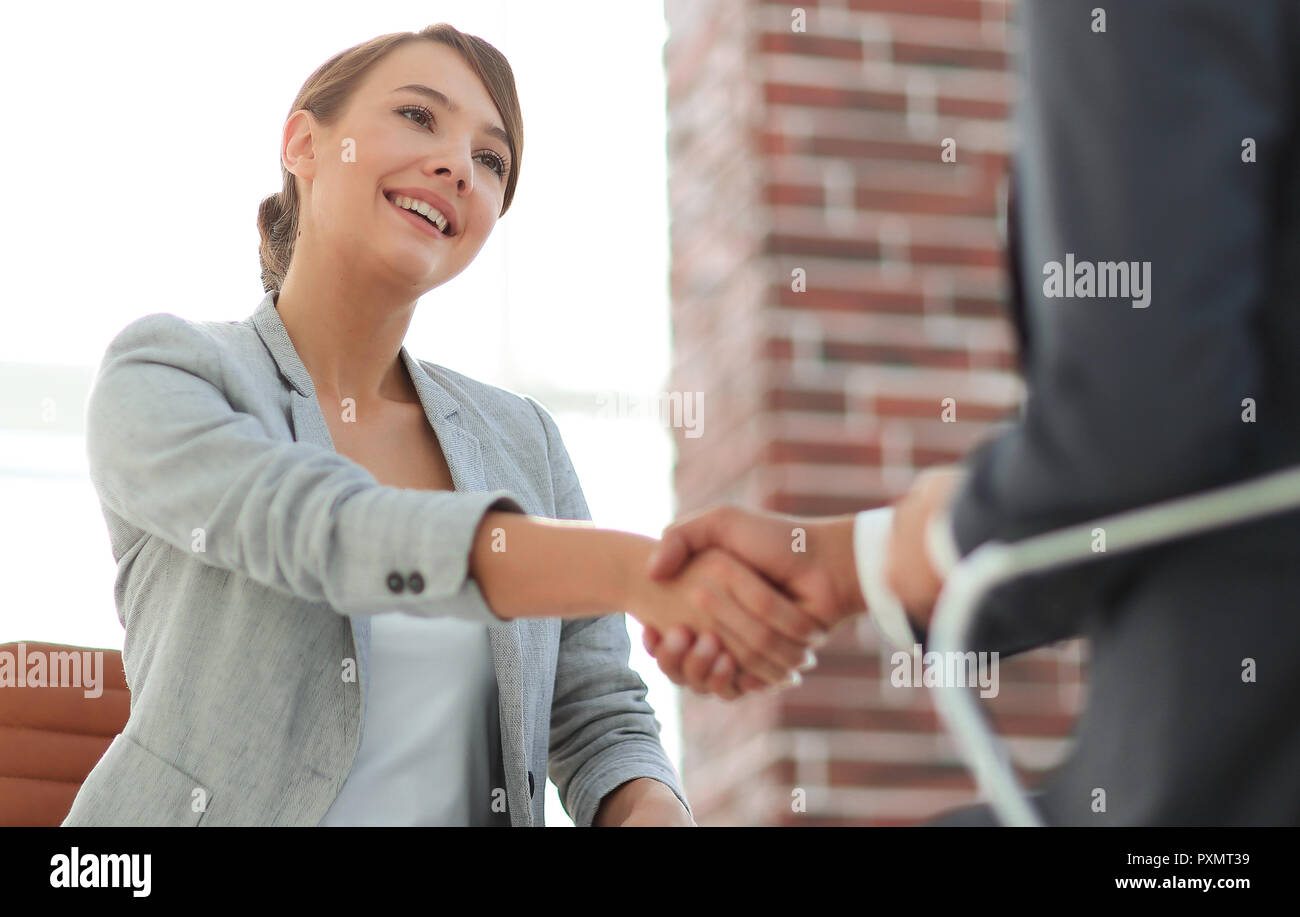 Successful job interview with boss and employee handshaking Stock Photo ...