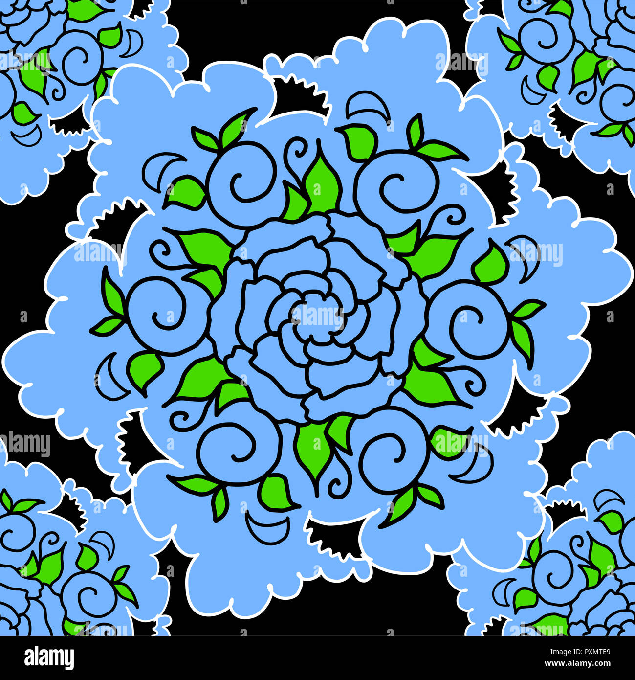 Stock Illustration Seamless Texture Blue Flower on a Dark Background ...