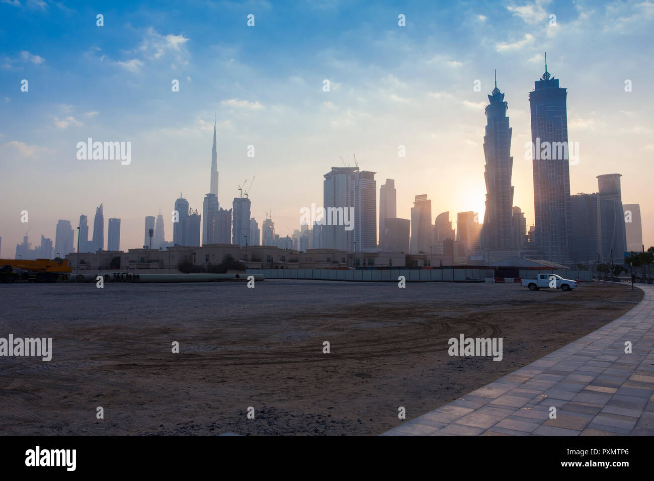 Dubai city skyline in the morning, sunrise Stock Photo - Alamy