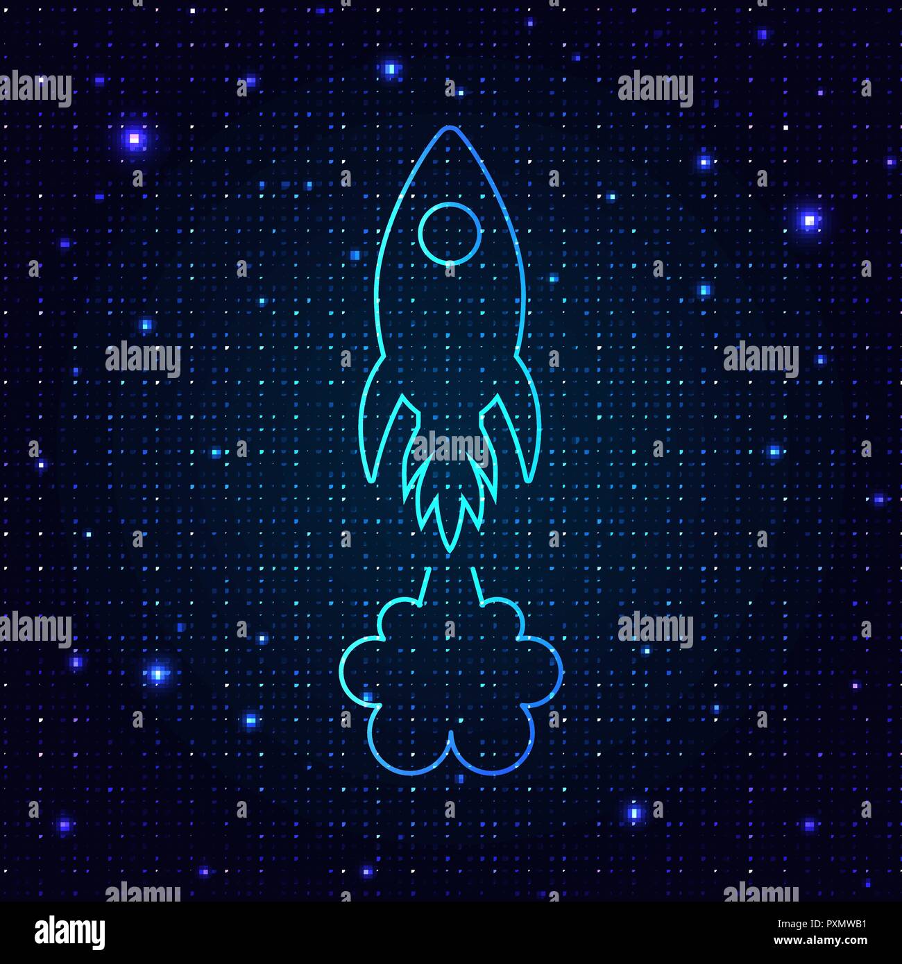 Flying rocket on a digital background. Vector illustration Stock Vector ...