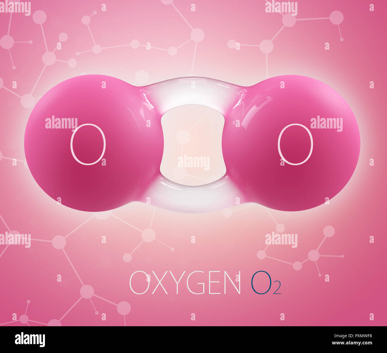 3d Illustration of Oxygen molecule model on abstract background Stock ...