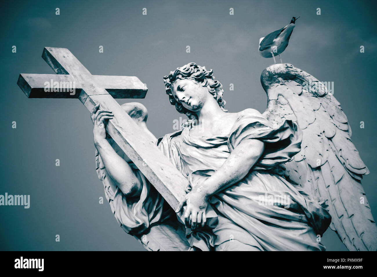 Statue of Angel with the Cross. Ponte Sant' Angelo, Rome, Italy. Toned ...