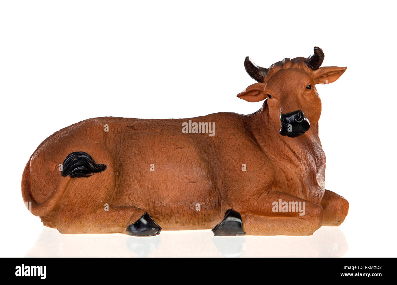 Figure of a big ox for the Nativity Potal isolated on a white ...