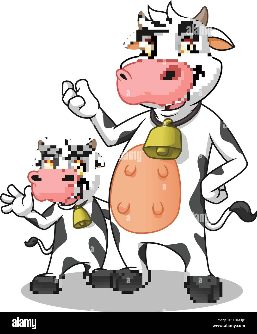 Friesian holstein dairy mother and her child, cartoon character mascot ...
