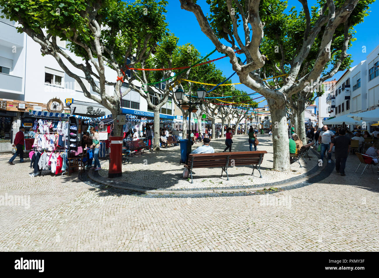 Republic Square, Ericeira city center, Lisbon Coast, Portugal Stock ...