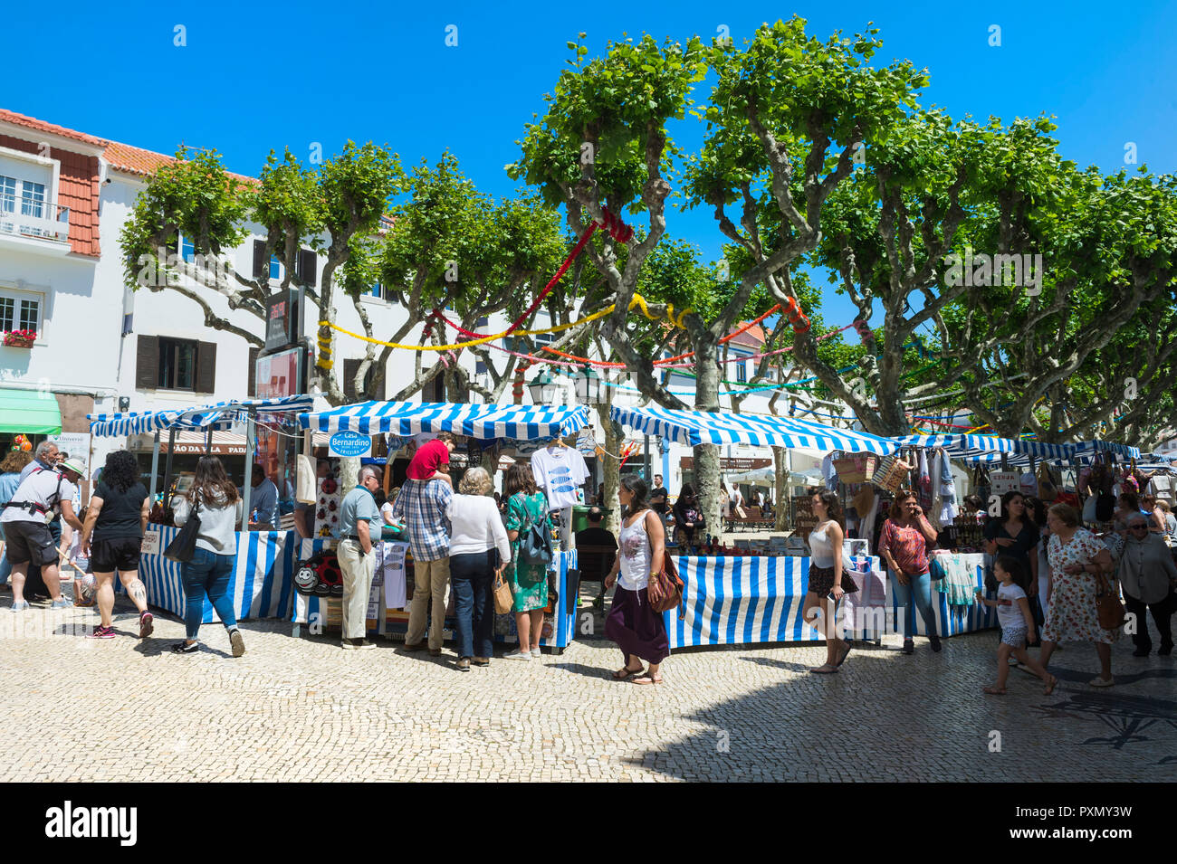Republic Square, Ericeira city center, Lisbon Coast, Portugal Stock ...