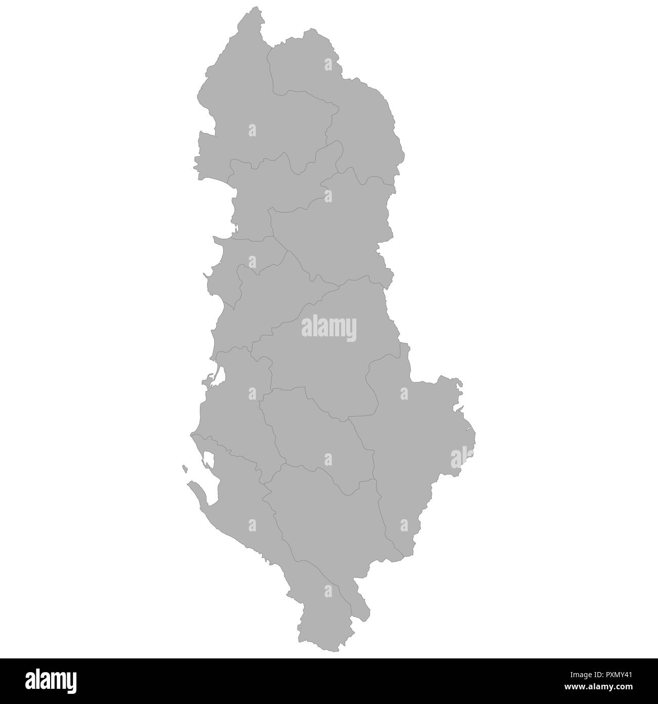 High quality map of Albania with borders of the regions on white ...