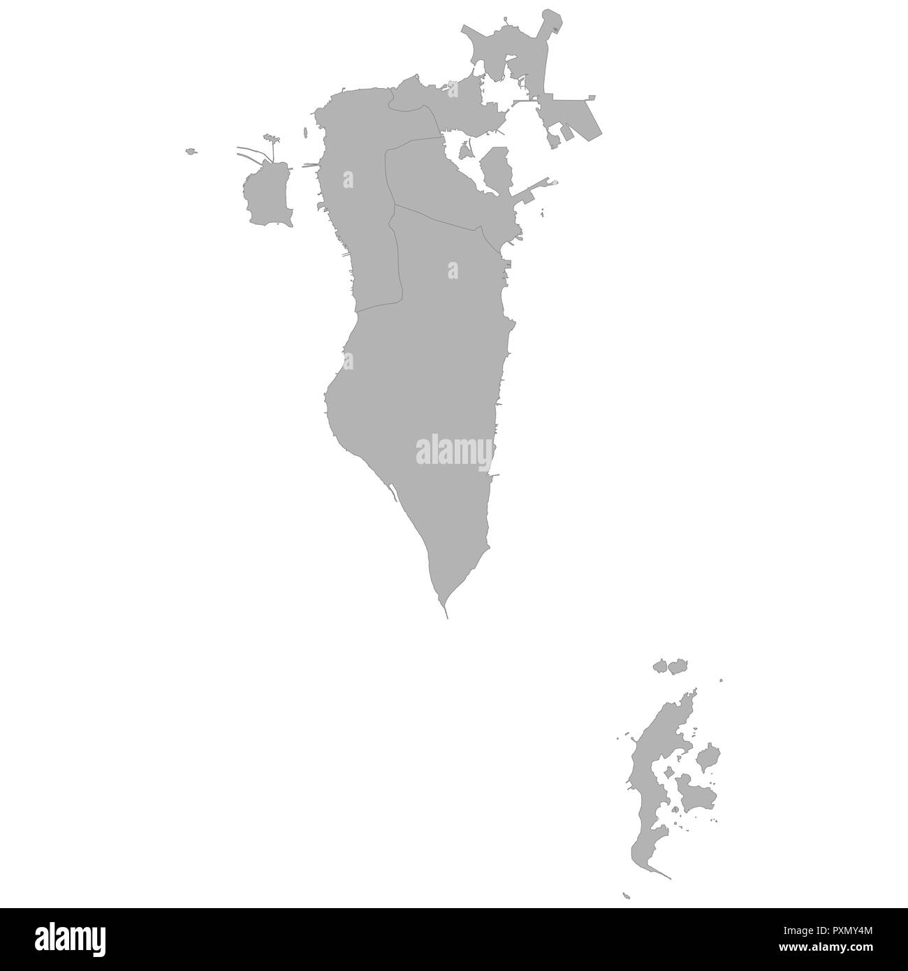 High quality map of Bahrain with borders of the regions on white ...