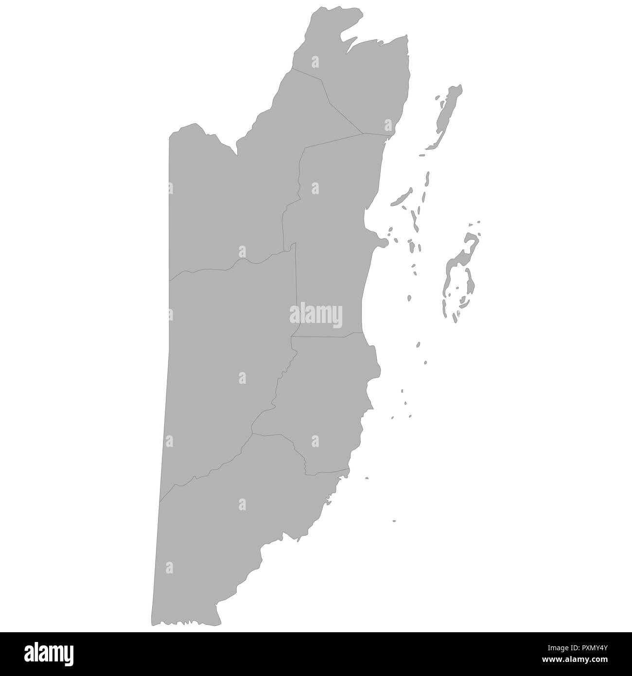 High quality map of Belize with borders of the regions on white ...