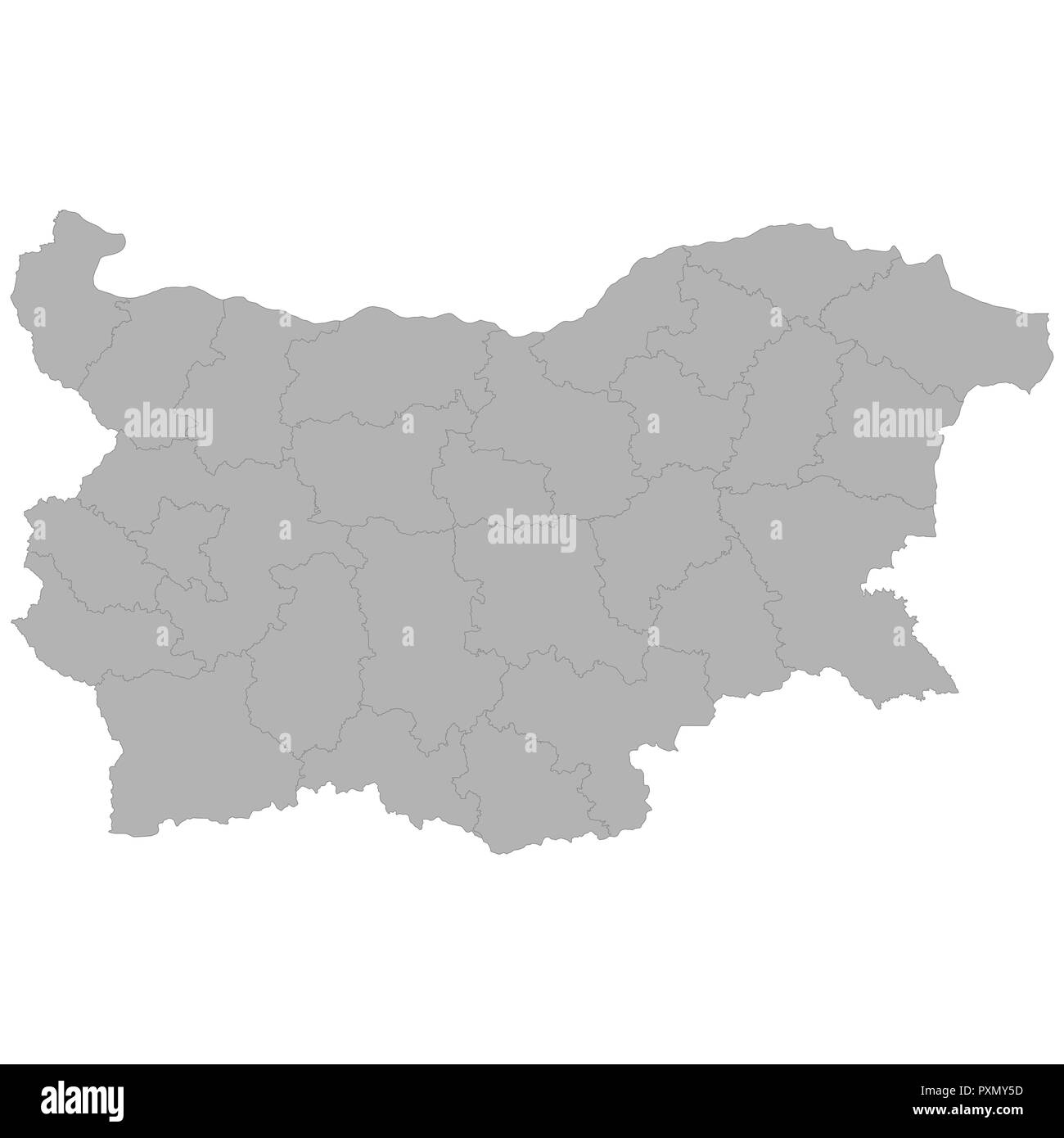 High quality map of Bulgaria with borders of the regions on white ...