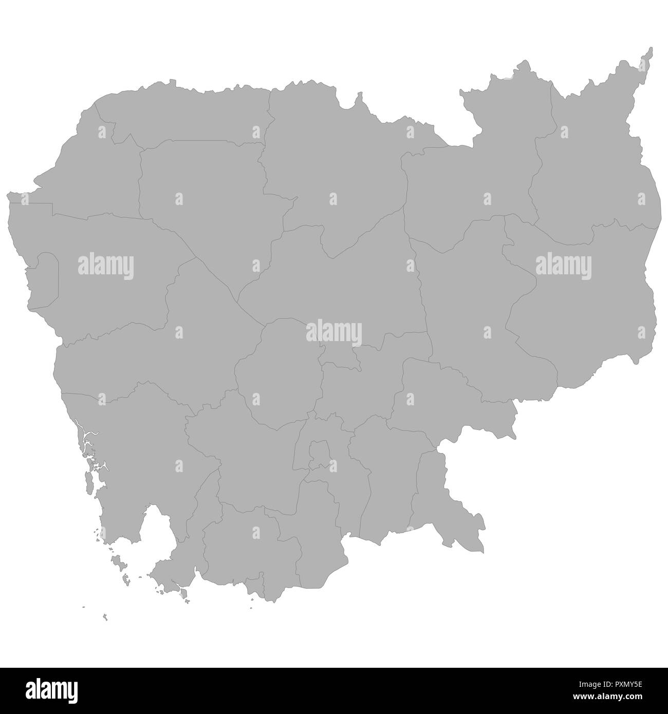 High quality map of Cambodia with borders of the regions on white ...