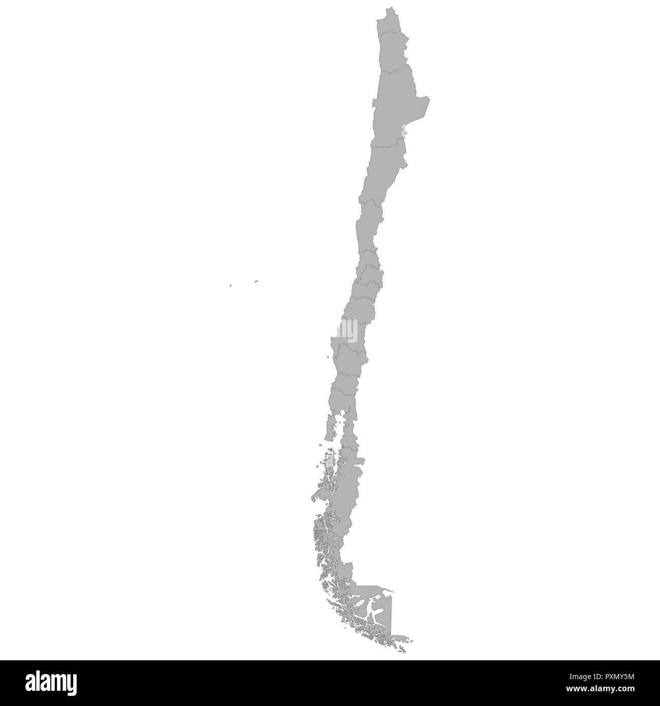 High quality map of Chile with borders of the regions on white ...