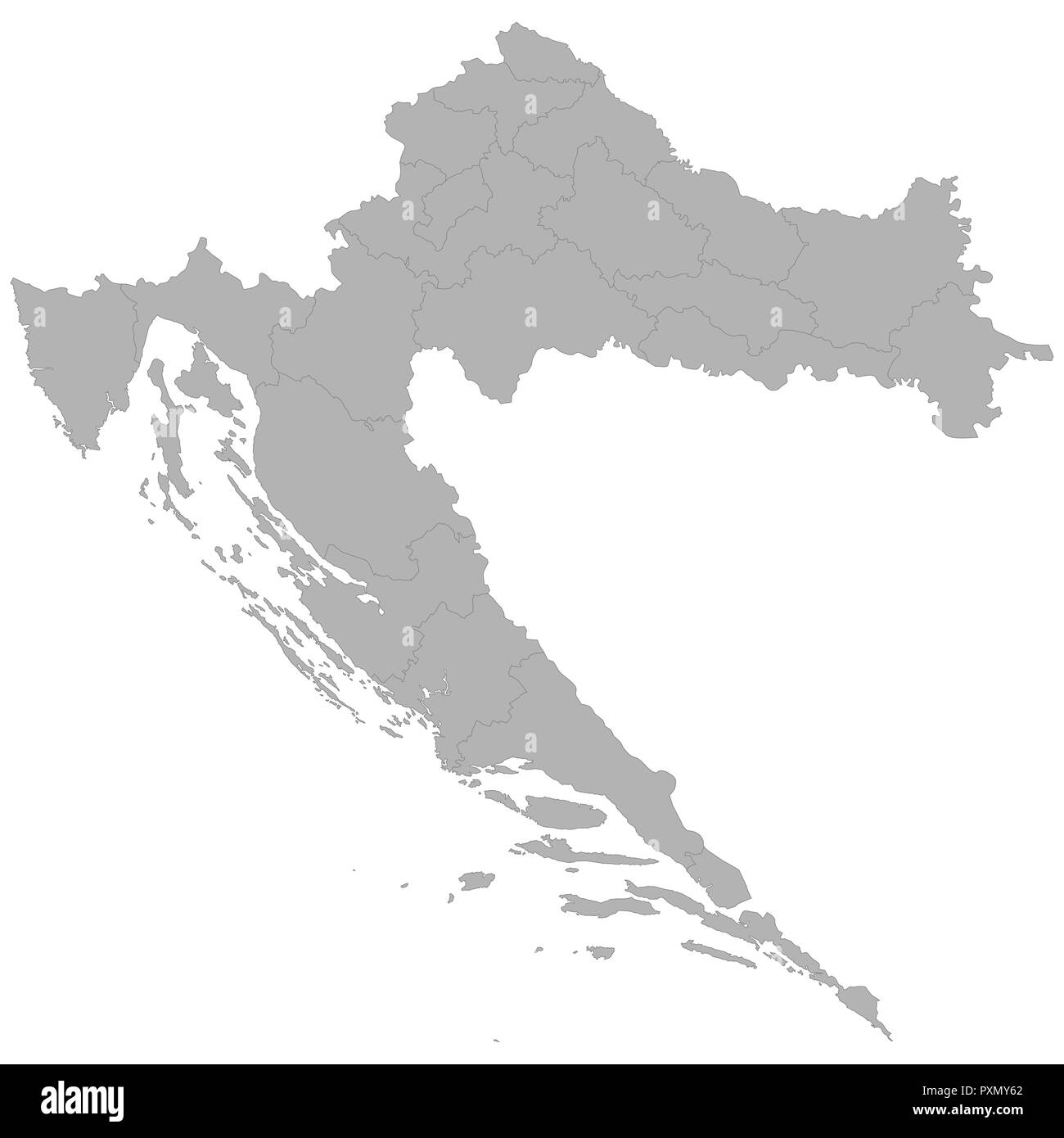 High quality map of Croatia with borders of the regions on white ...