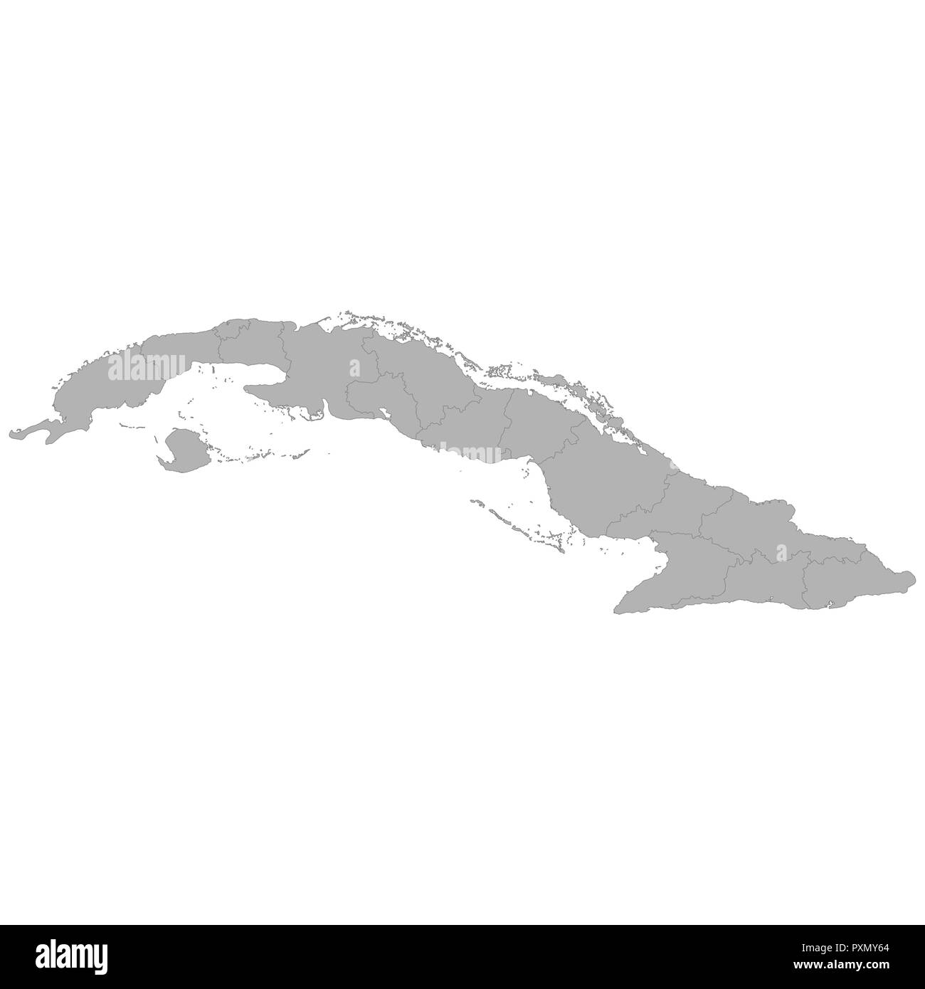 High quality map of Cuba with borders of the regions on white ...