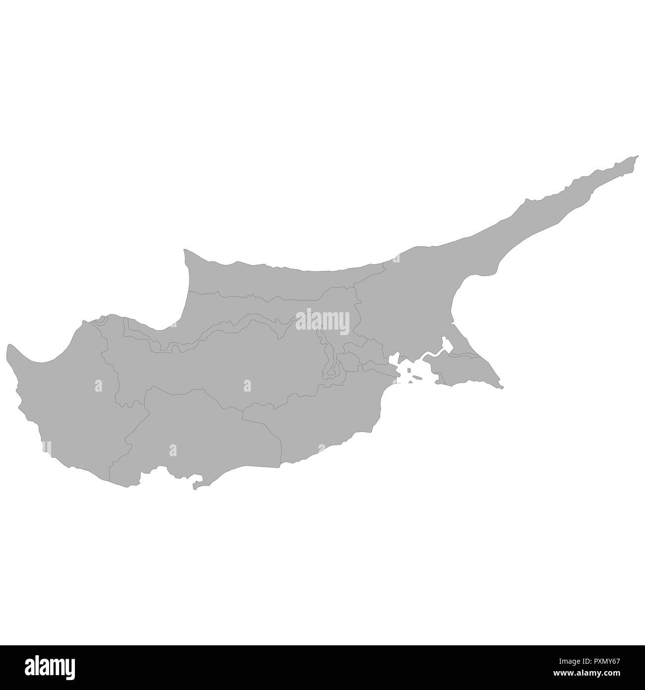 High quality map of Cyprus with borders of the regions on white ...