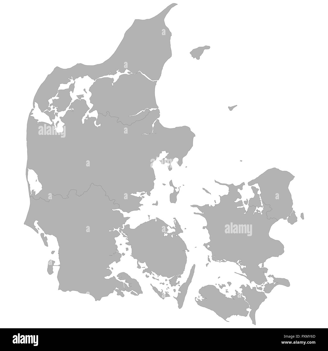 High quality map of Denmark with borders of the regions on white ...