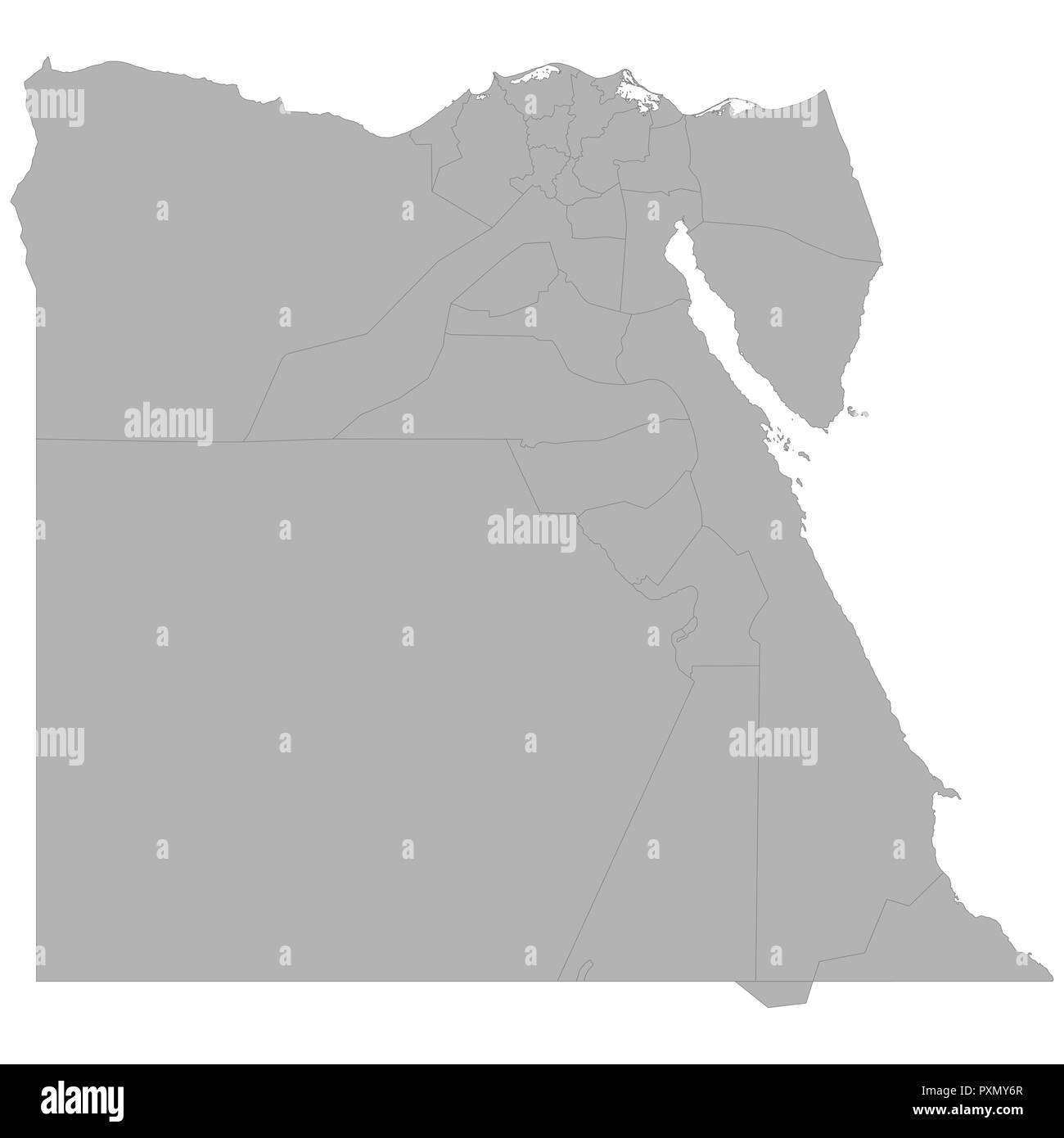 High quality map of Egypt with borders of the regions on white ...