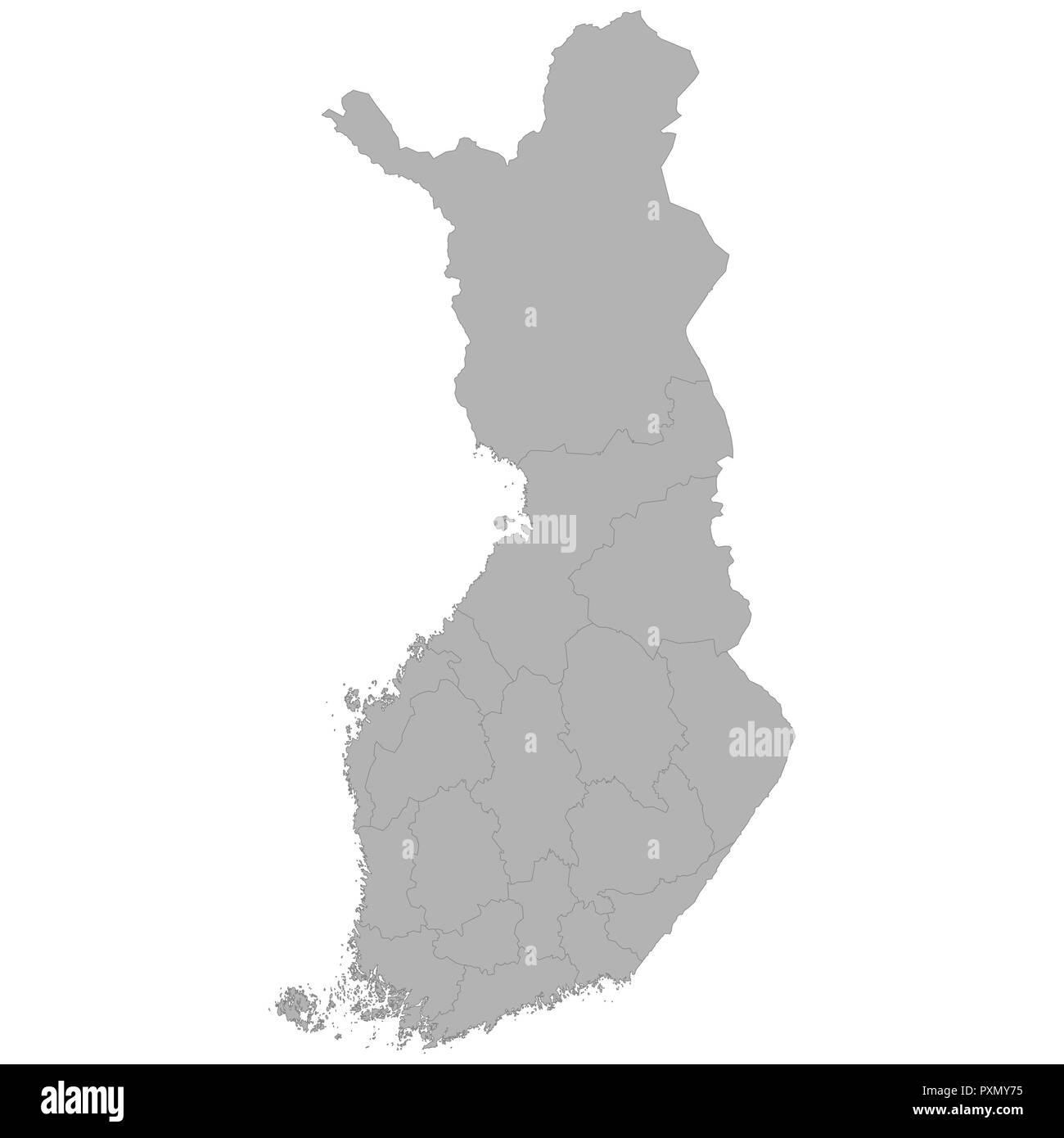 High quality map of Finland with borders of the regions on white ...