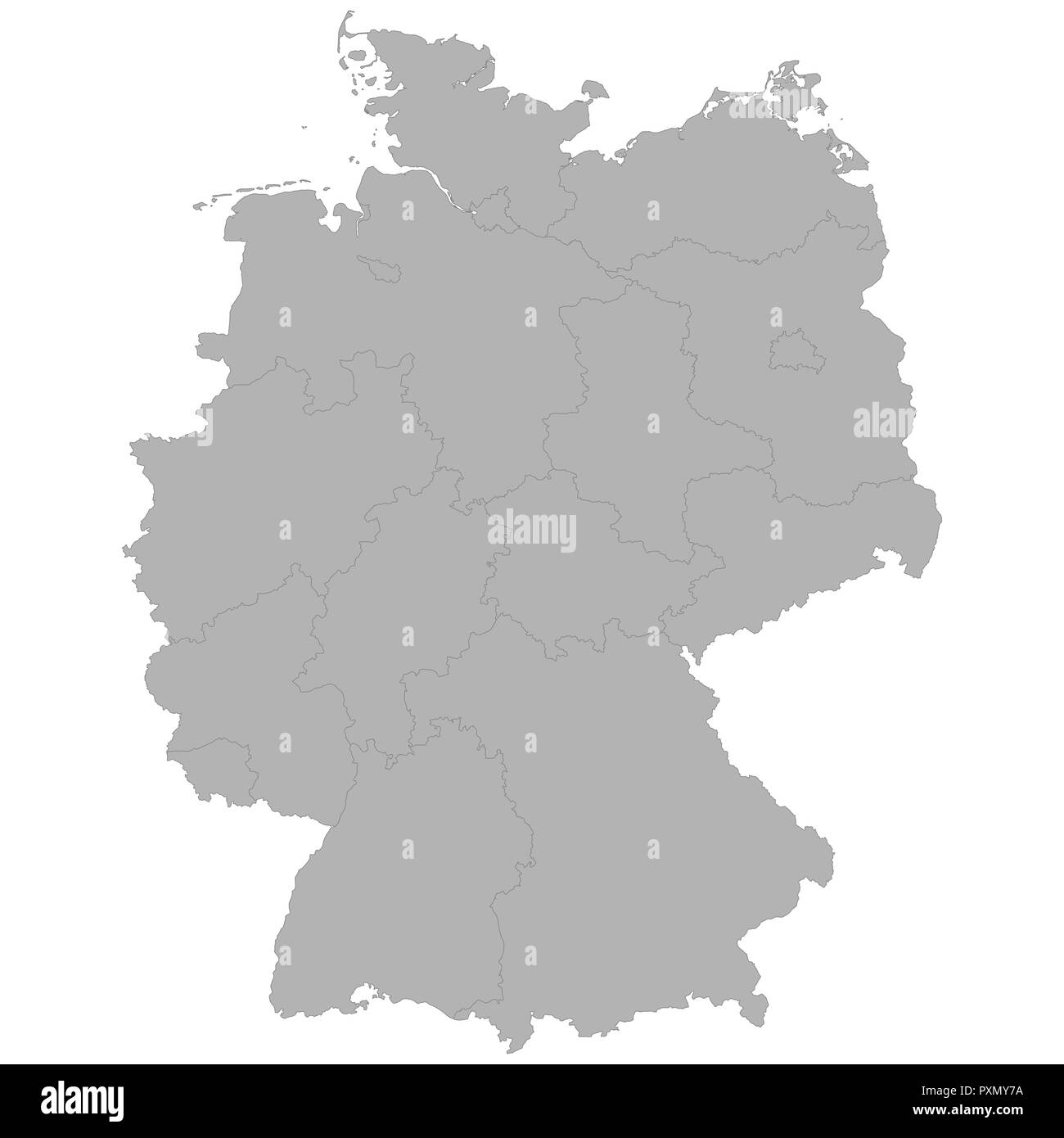 High quality map of Germany with borders of the regions on white ...