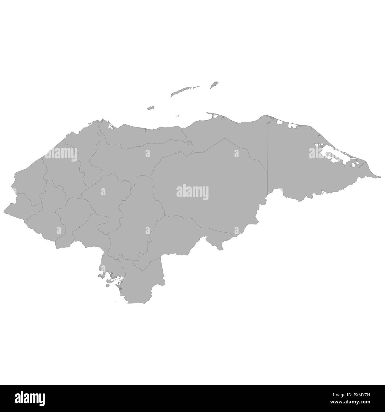 High quality map of Honduras with borders of the regions on white ...