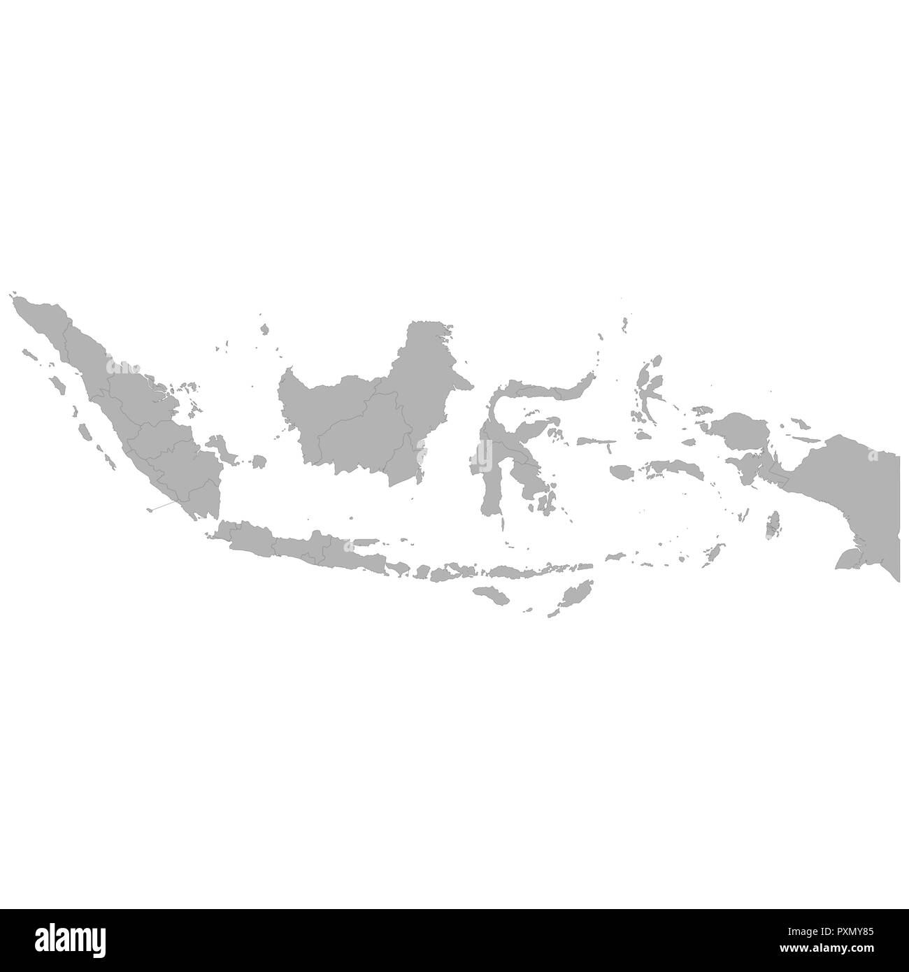 High quality map of Indonesia with borders of the regions on white ...