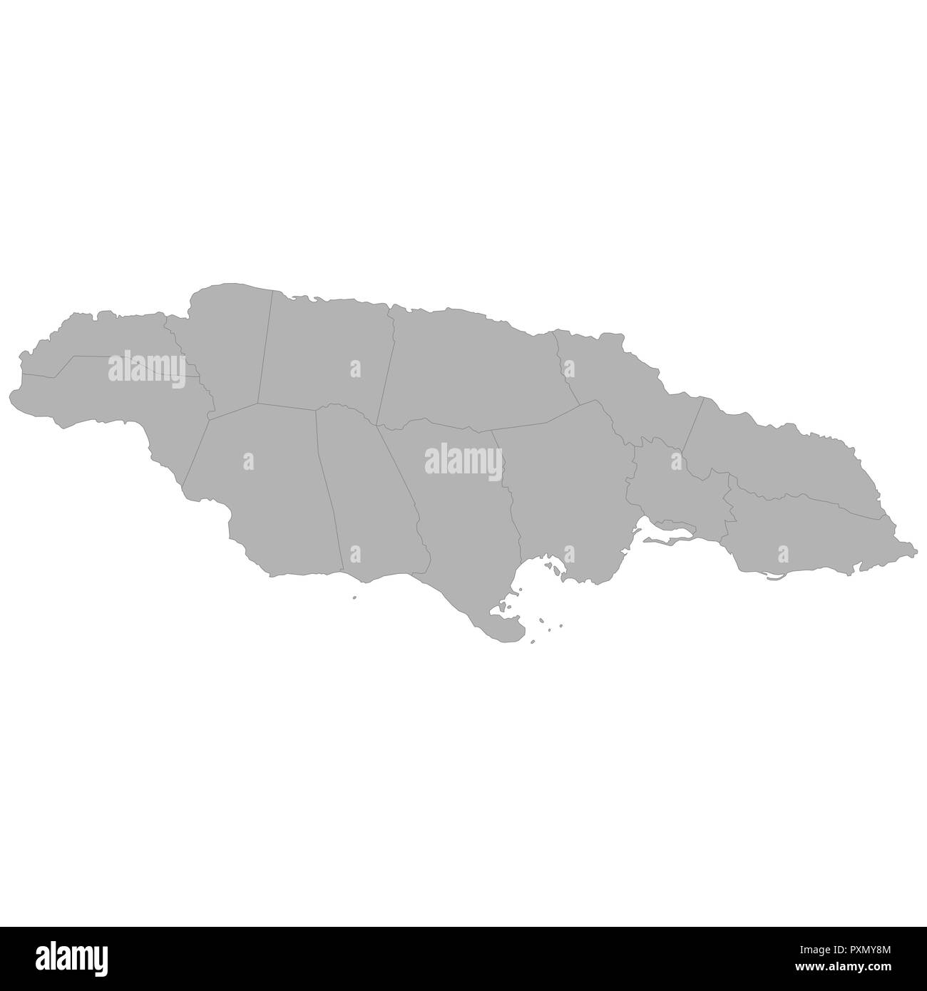 High quality map of Jamaica with borders of the regions on white ...
