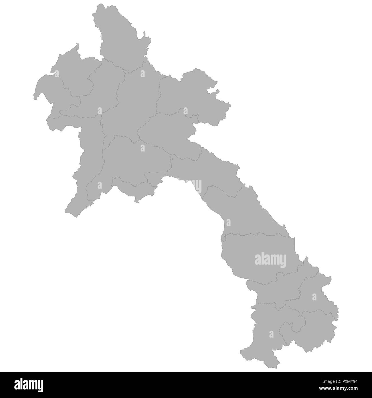 High quality map of Laos with borders of the regions on white ...