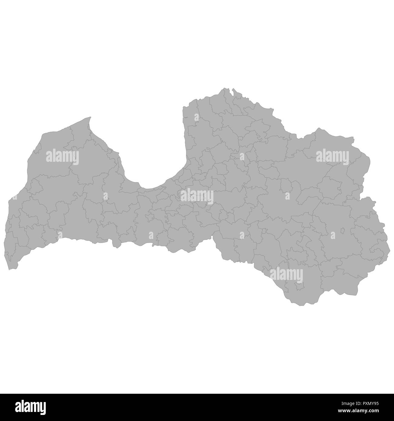 High quality map of Latvia with borders of the regions on white ...