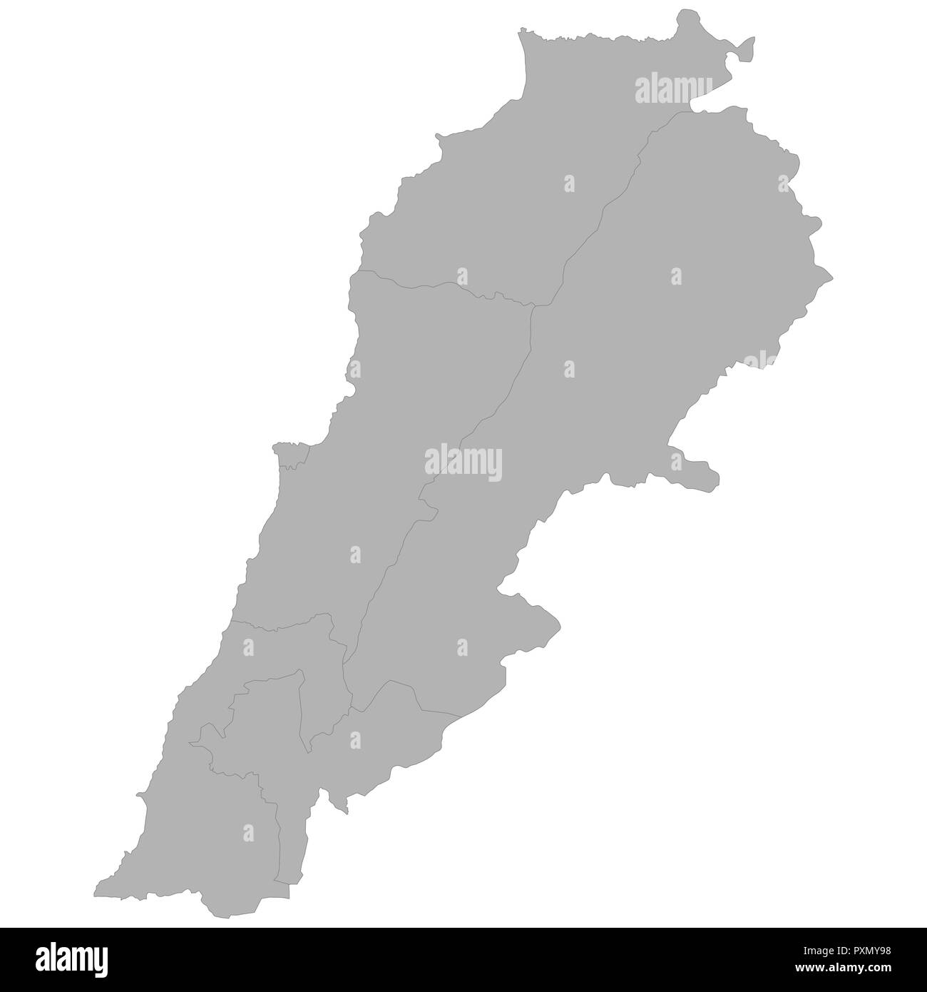 High quality map of Lebanon with borders of the regions on white ...