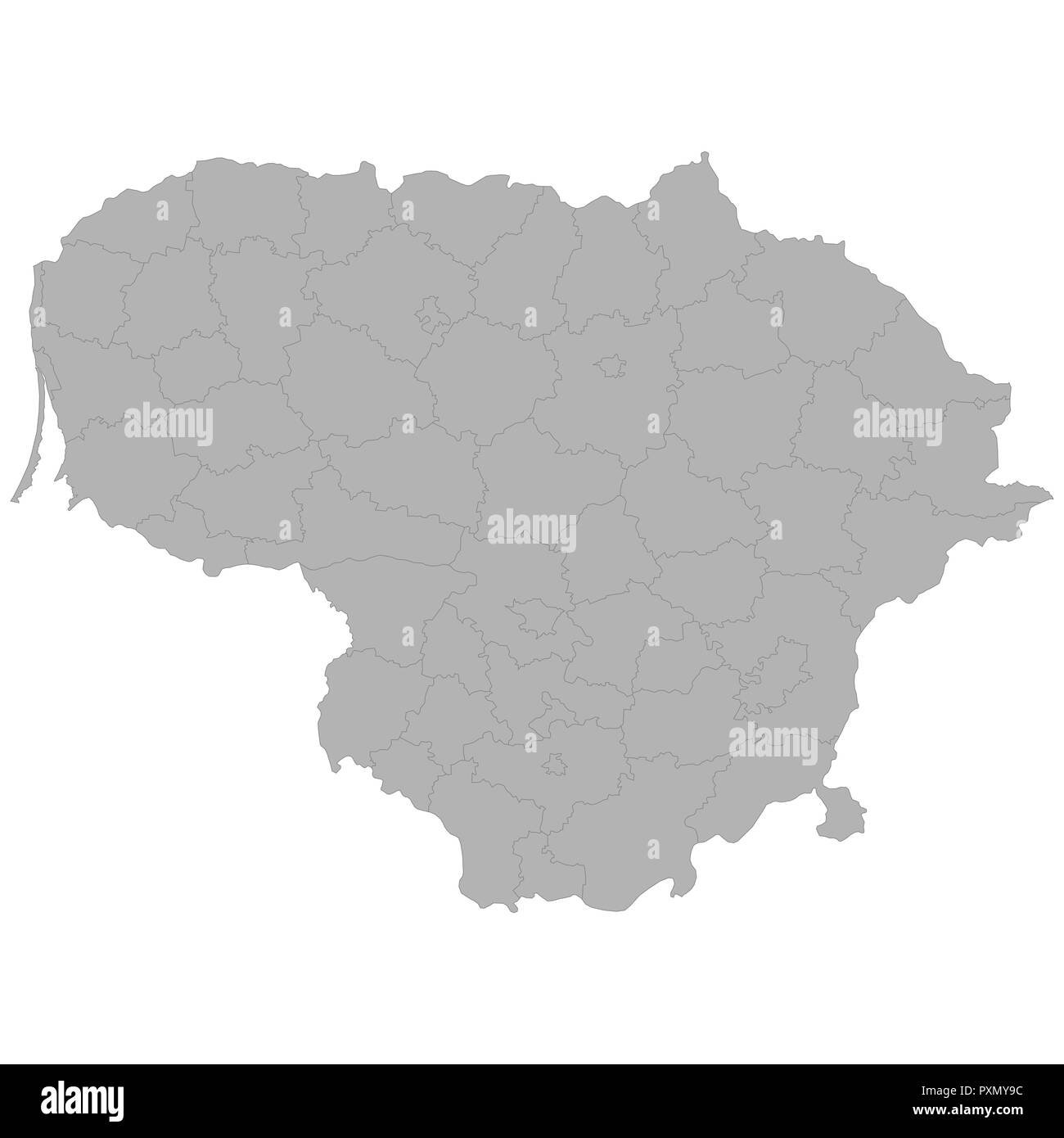 High quality map of Lithuania with borders of the regions on white ...