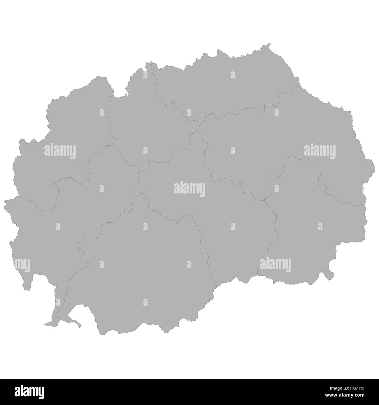 High quality map of Macedonia with borders of the regions on white ...