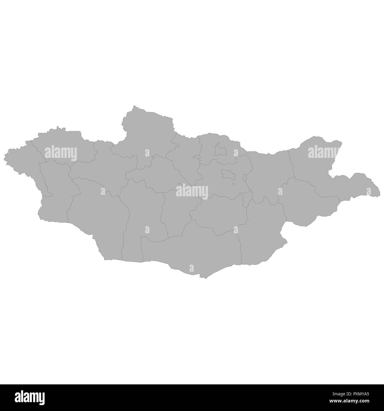 High quality map of Mongolia with borders of the regions on white ...