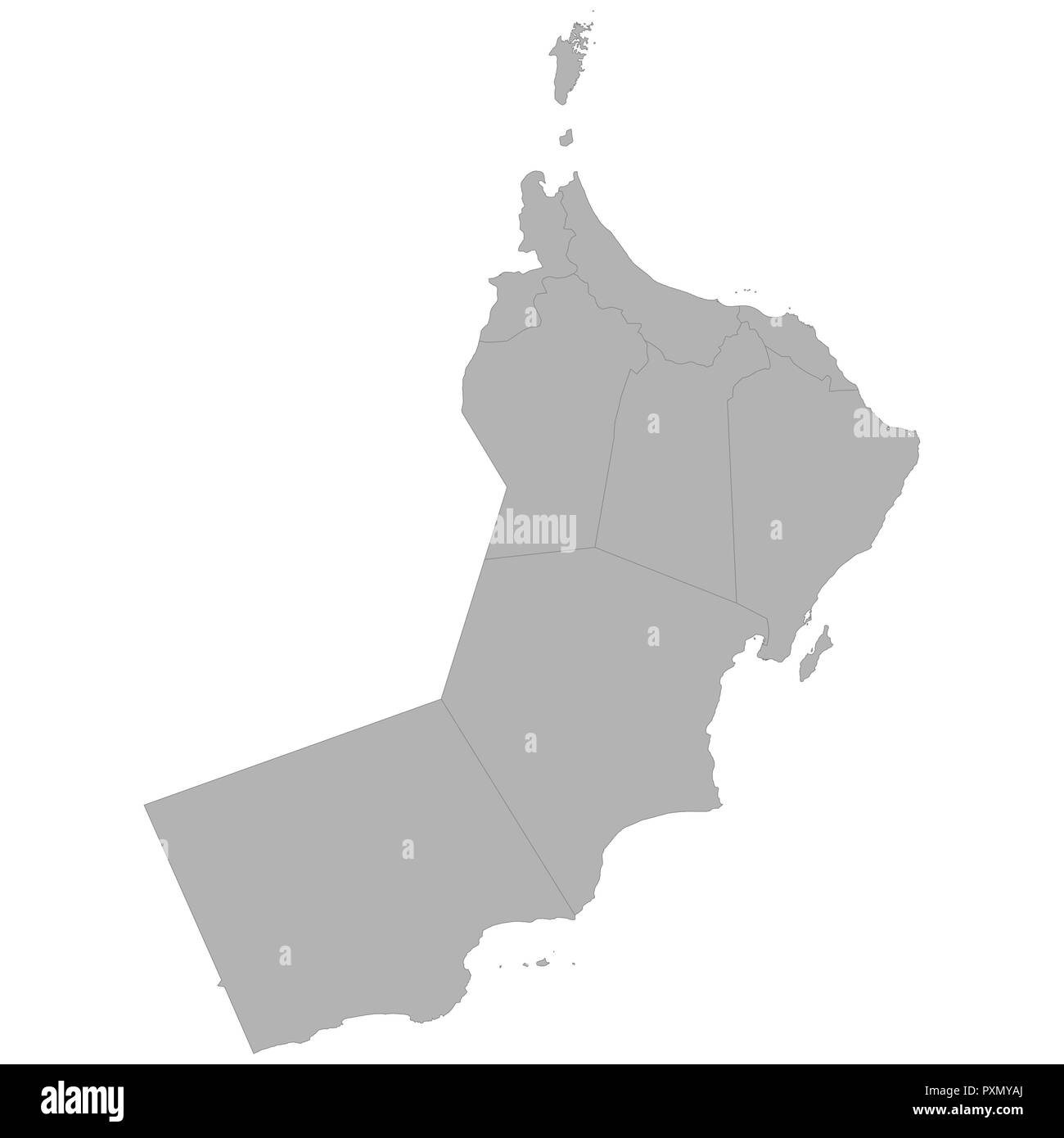 High quality map of Oman with borders of the regions on white ...