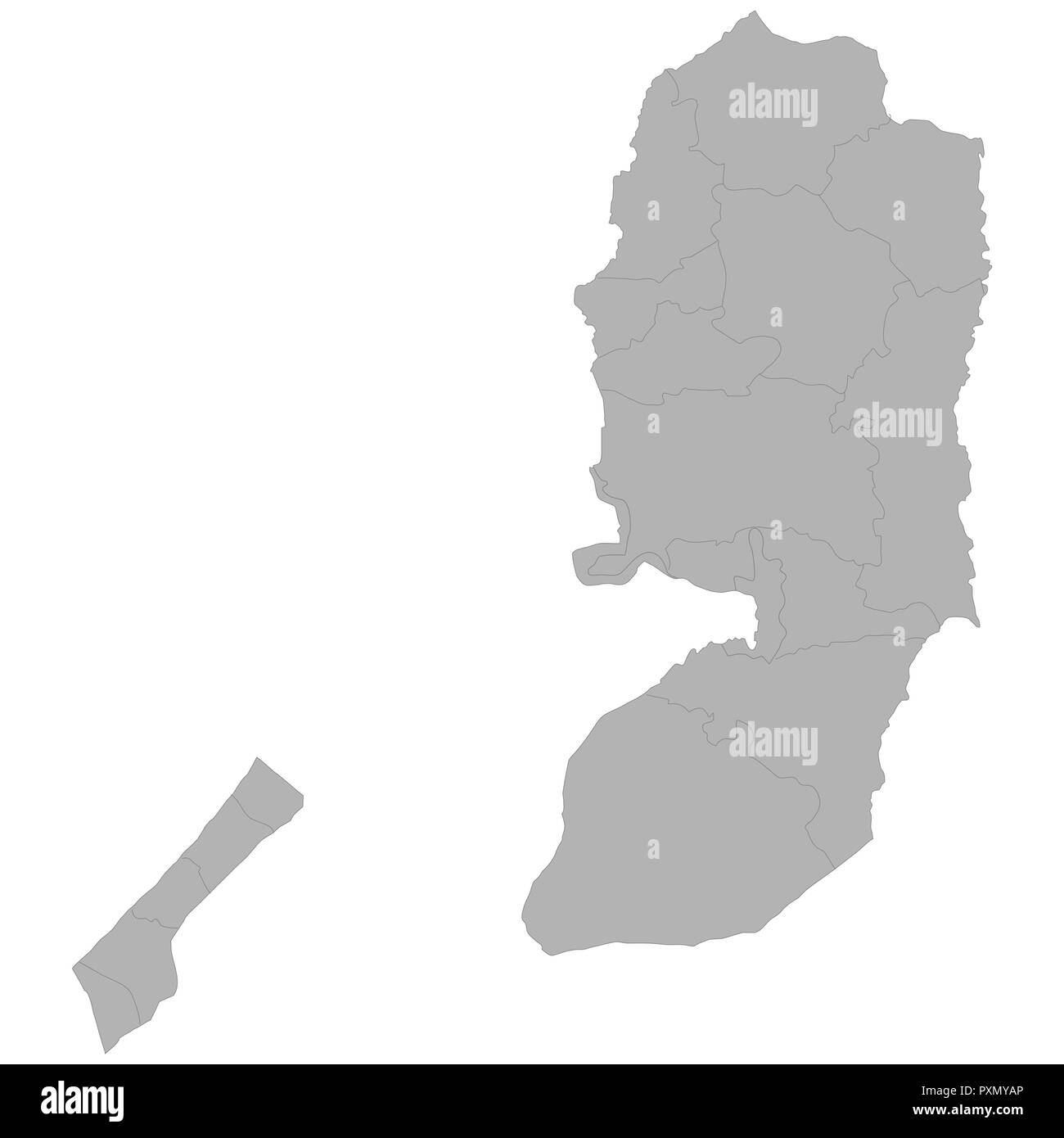 High quality map of Palestine with borders of the regions on white ...