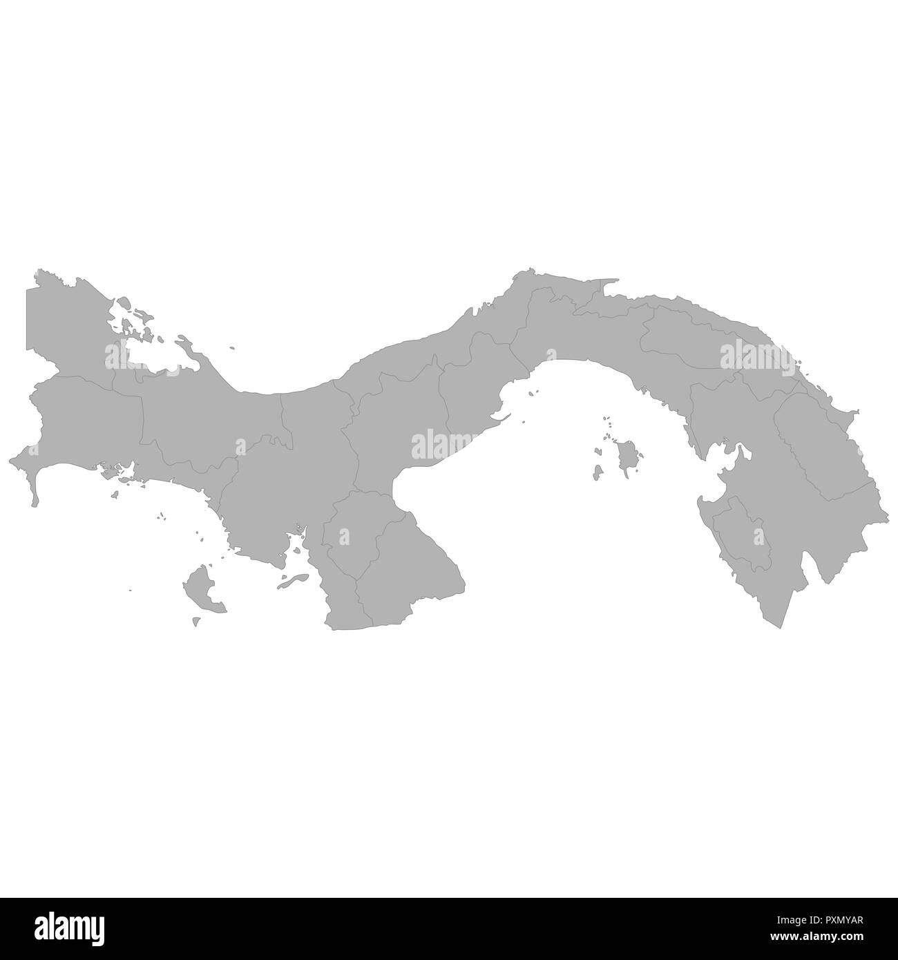 High quality map of Panama with borders of the regions on white ...