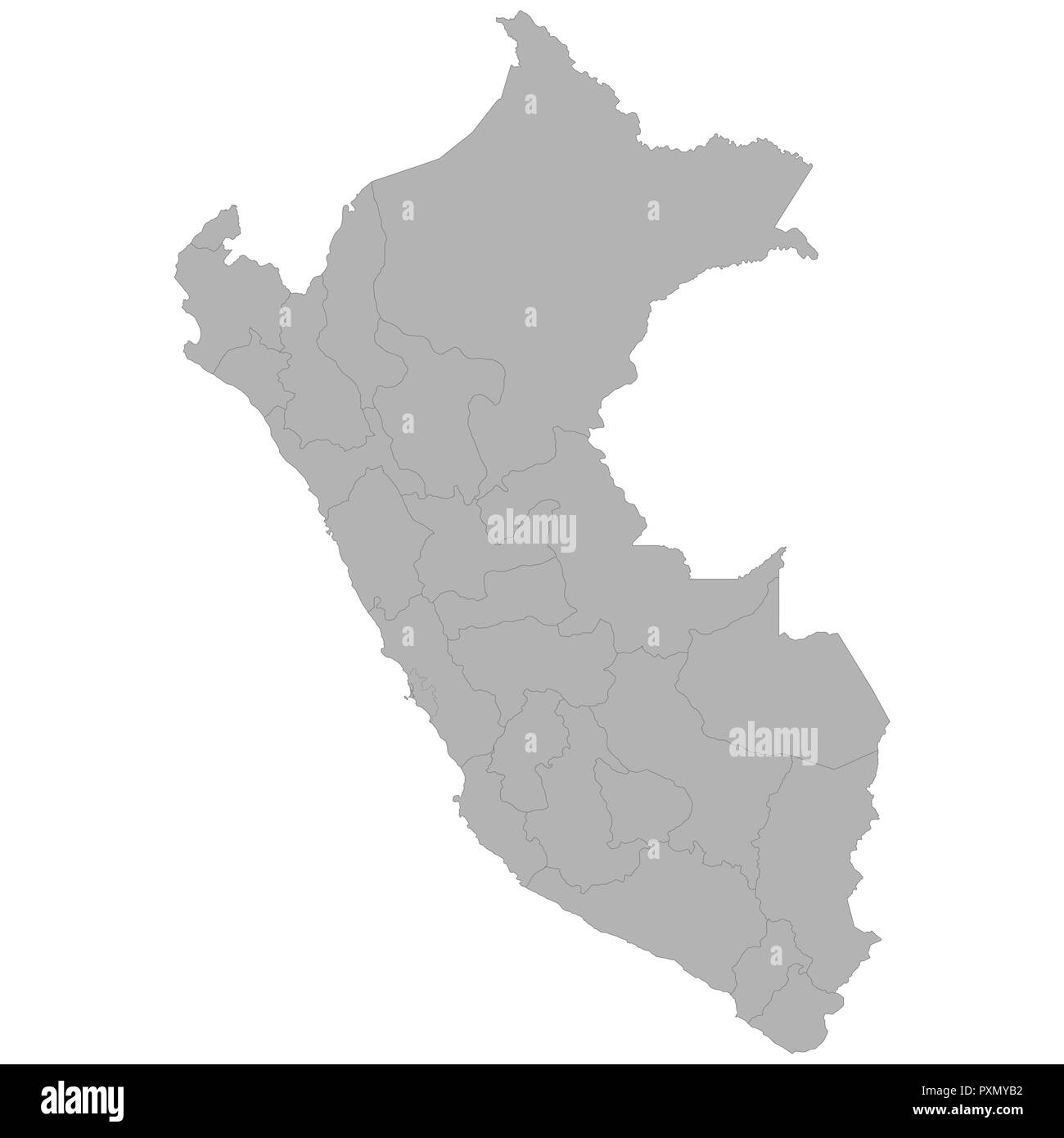 High quality map of Peru with borders of the regions on white ...