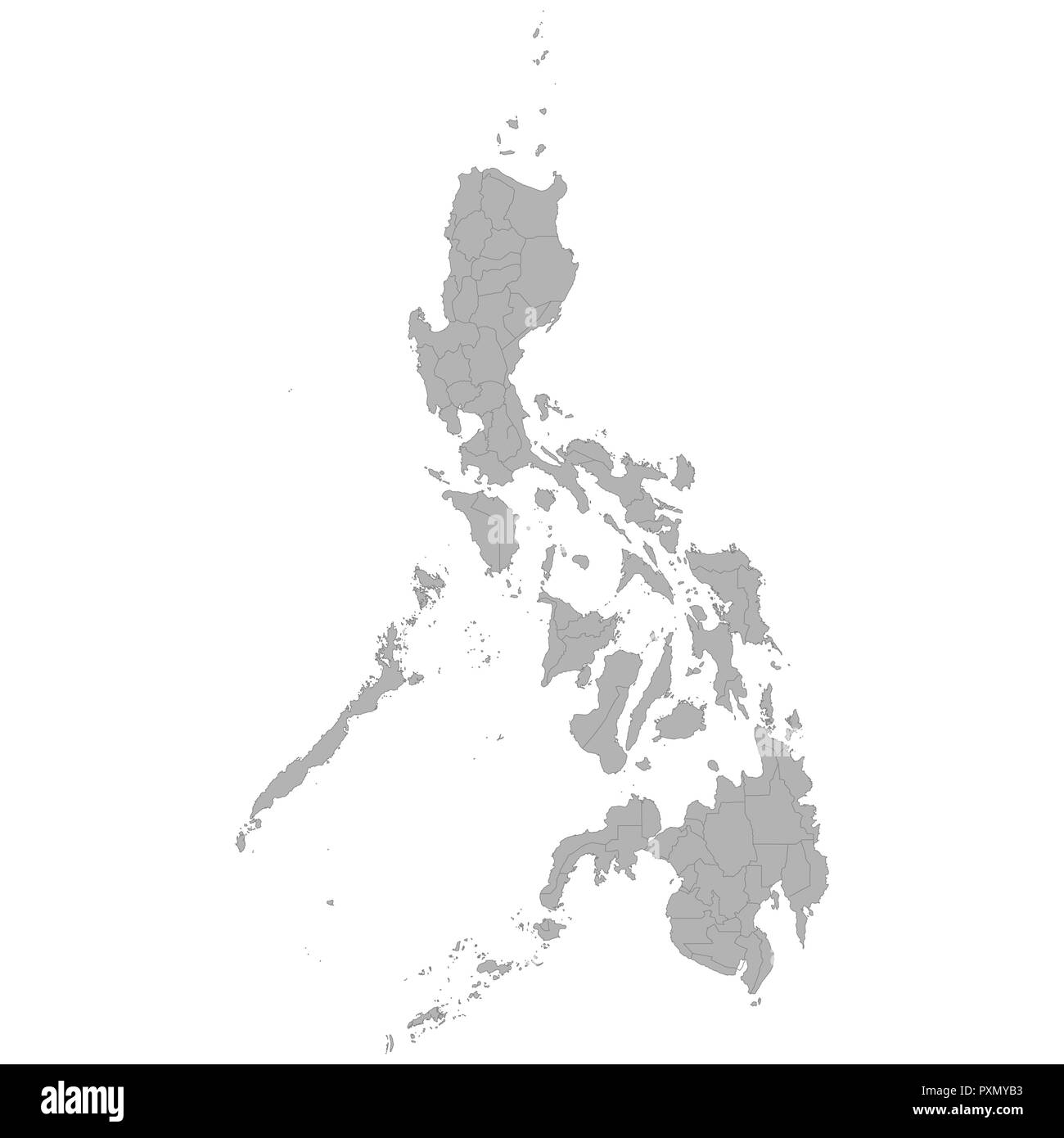 High quality map of Philippines with borders of the regions on white ...