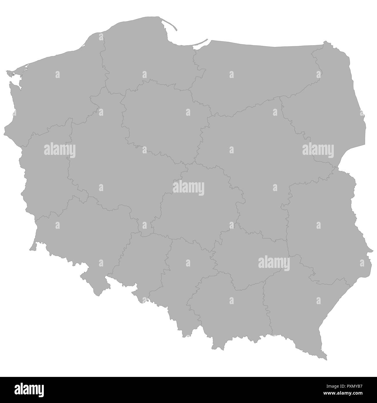 High quality map of Poland with borders of the regions on white ...