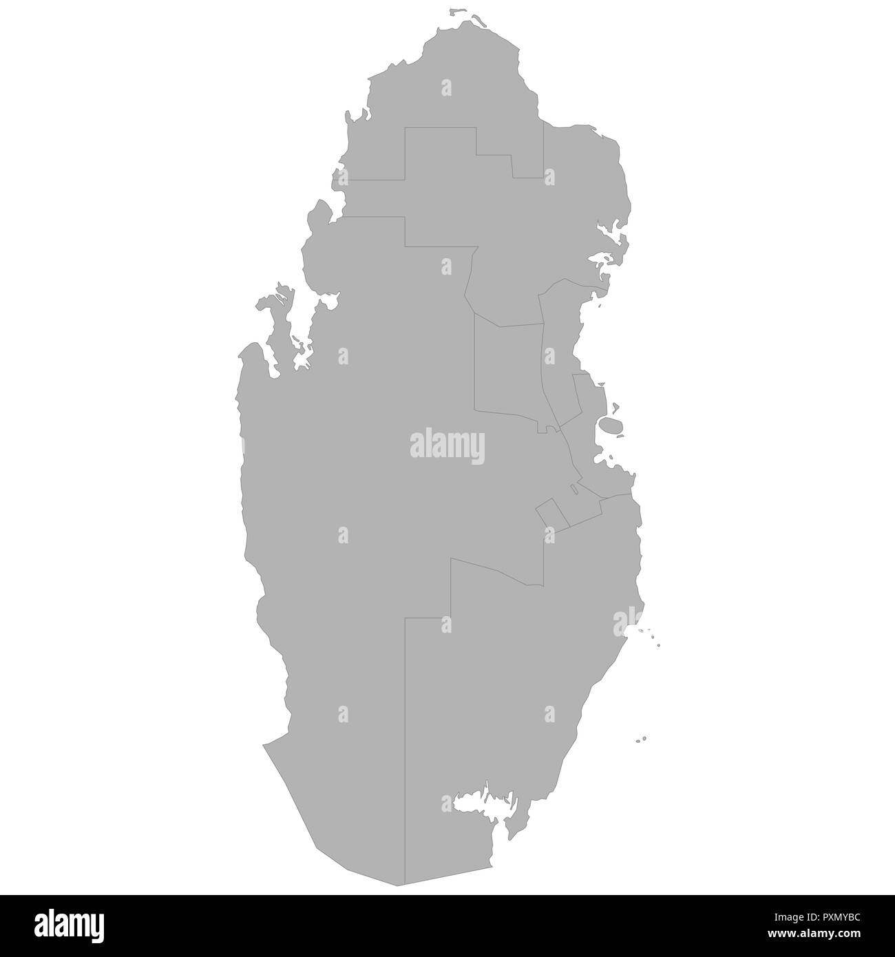 High quality map of Qatar with borders of the regions on white ...
