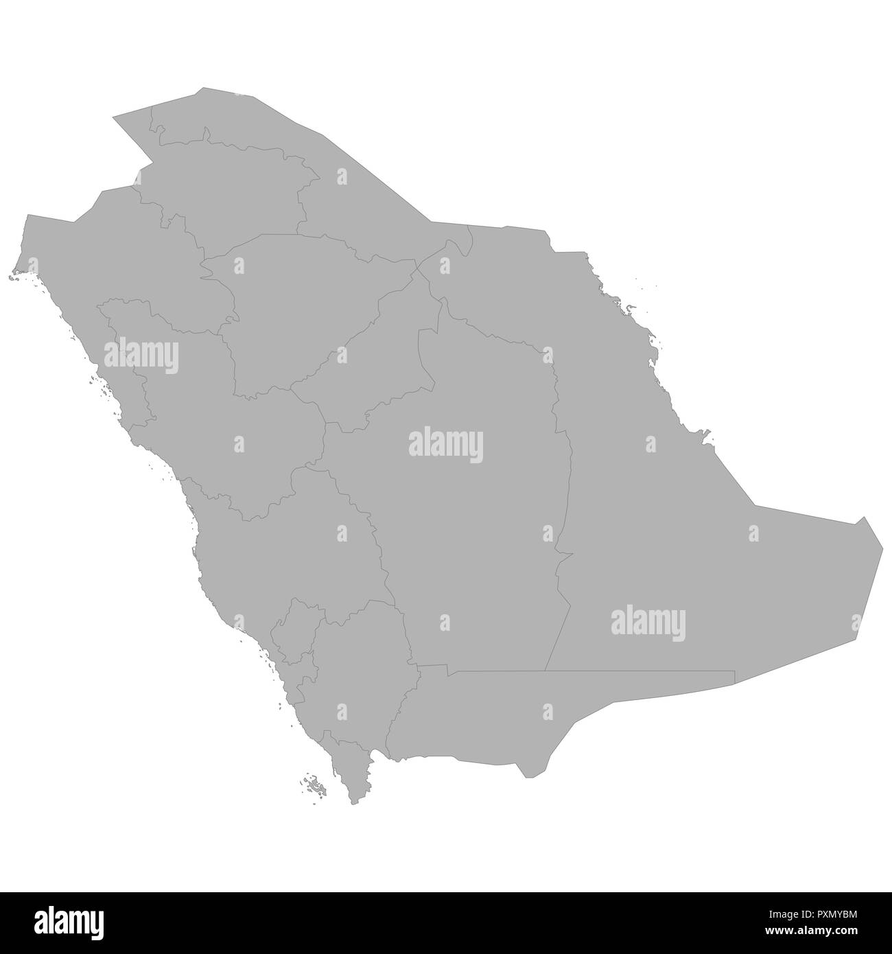 High quality map of Saudi Arabia with borders of the regions on white ...