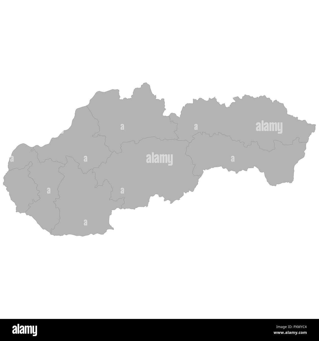 High quality map of Slovakia with borders of the regions on white ...
