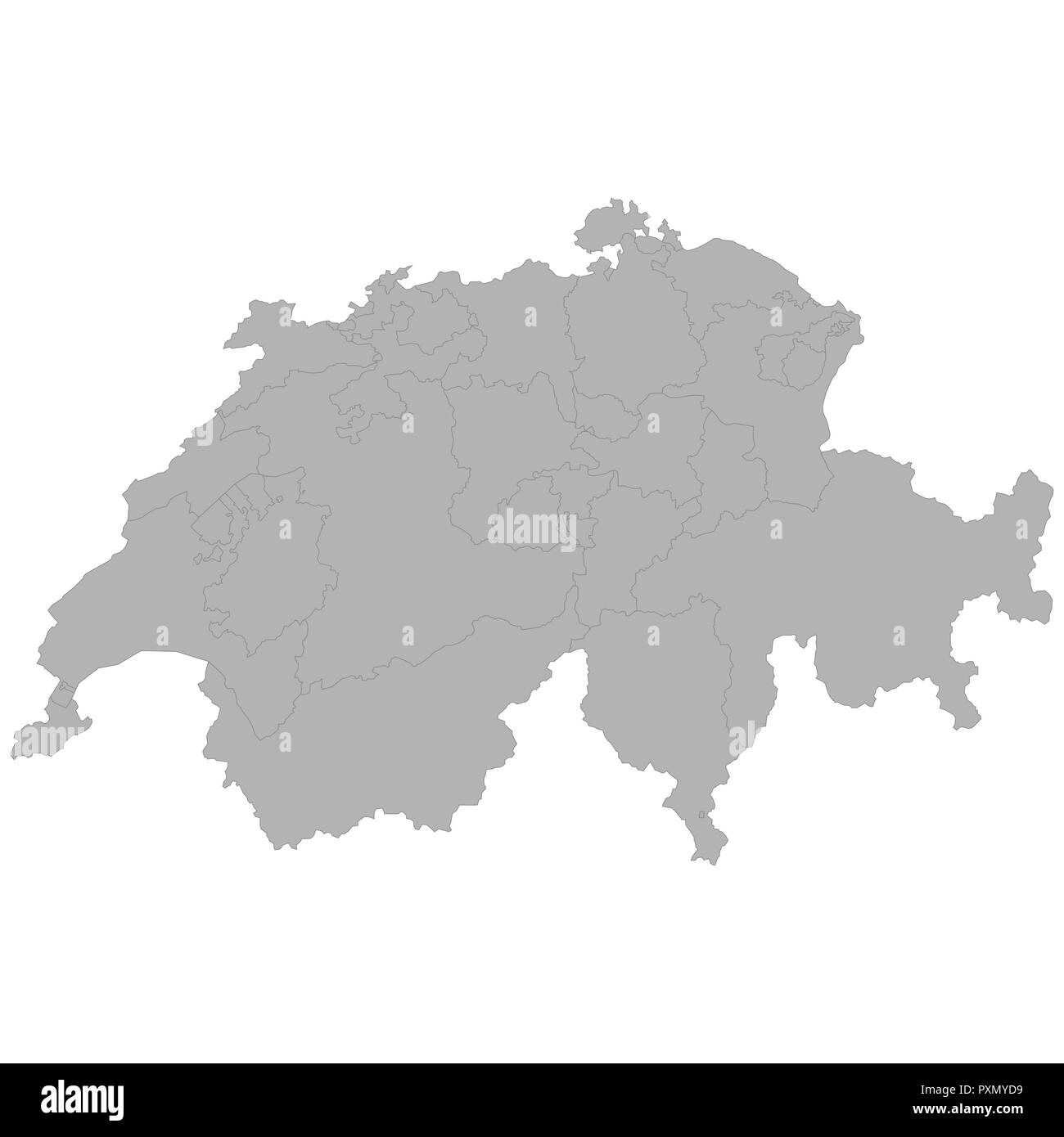 High quality map of Switzerland with borders of the regions on white ...