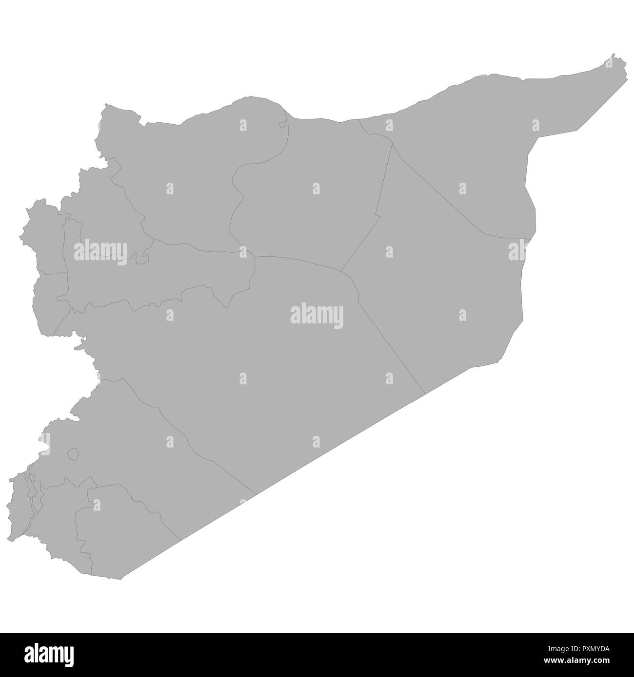 High quality map of Syria with borders of the regions on white ...