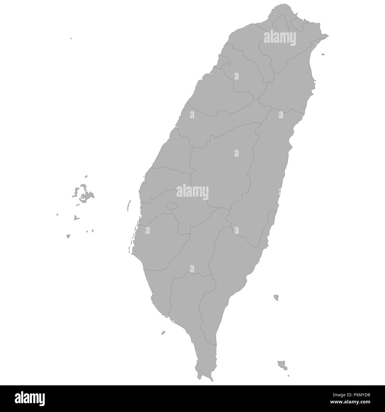 High quality map of Taiwan with borders of the regions on white ...