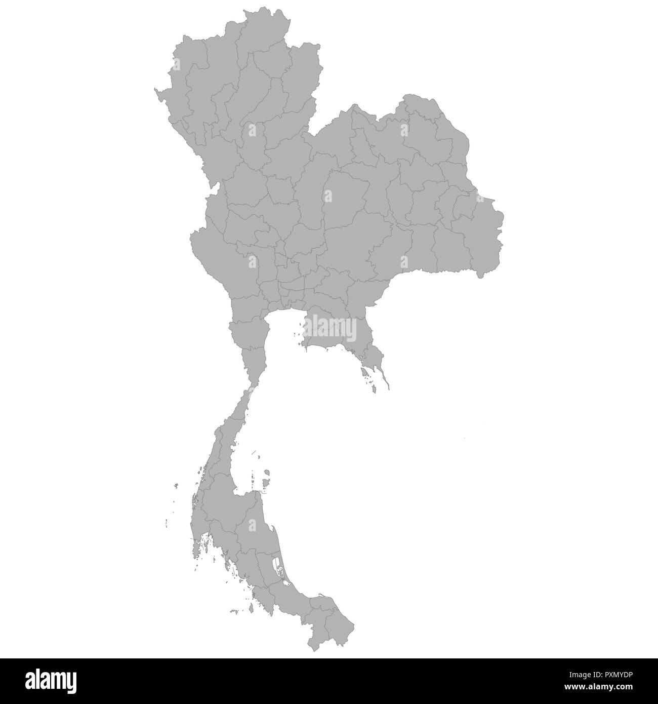 High quality map of Thailand with borders of the regions on white ...