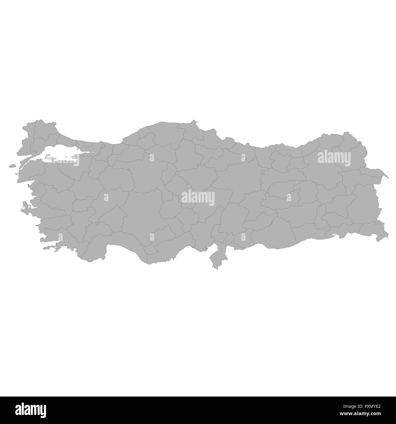 High quality map of Turkey with borders of the regions on white ...